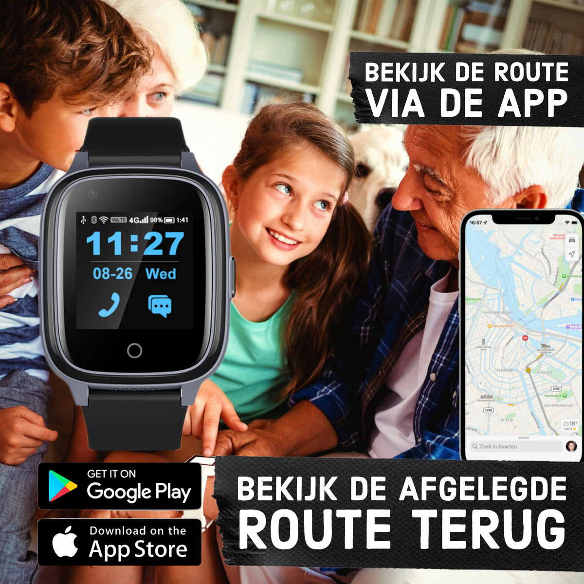 GPS Smartwatch WB32A - GPS Horloge Senior - Smartwatch Ouderen - alarm ...